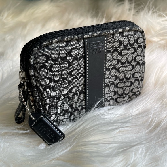 Coach | Bags | Coach Gray And Black Mini Coin Purse Makeup Cosmetics ...